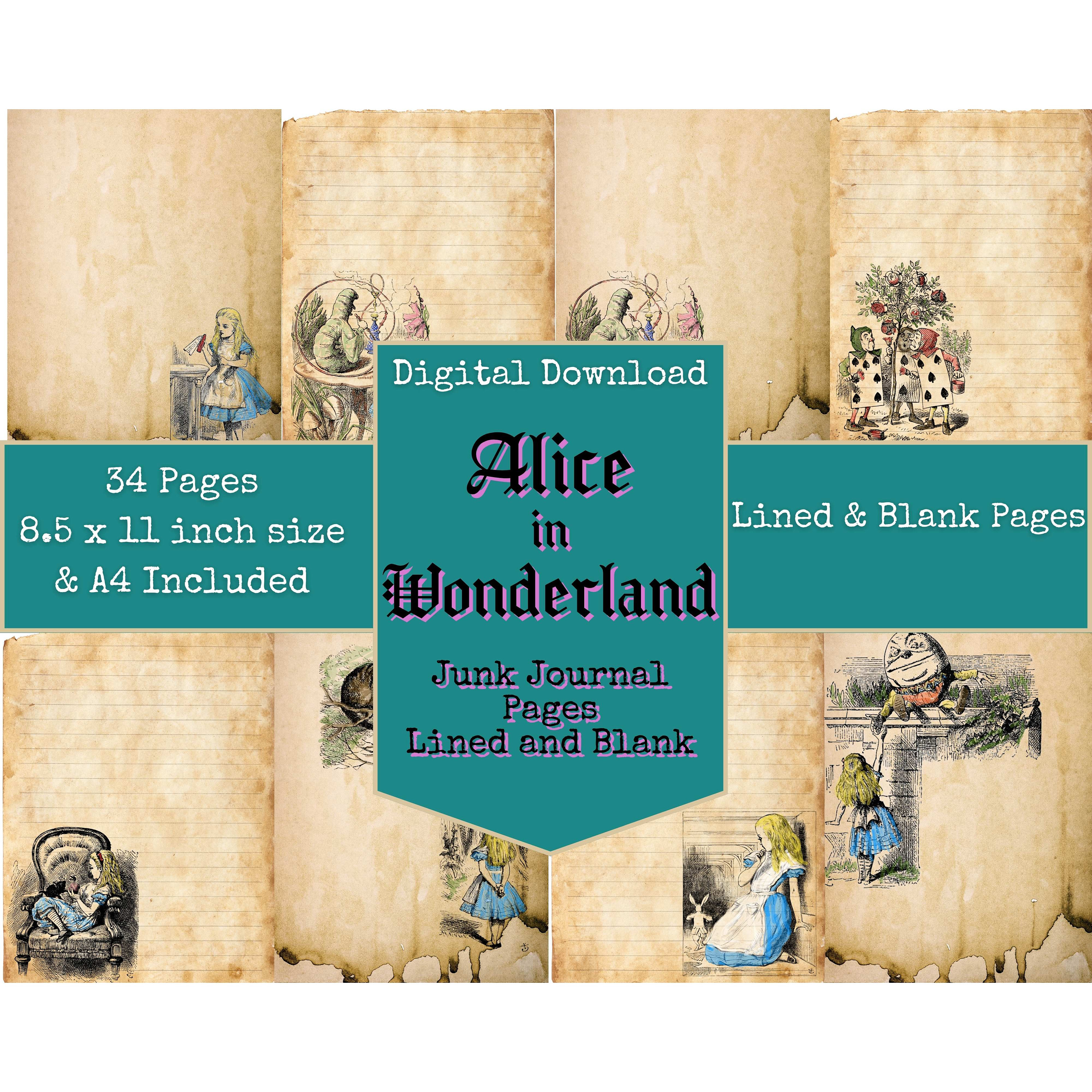 Alice in Wonderland Digital Papers, Blank and Lined Pages, Alice in ...