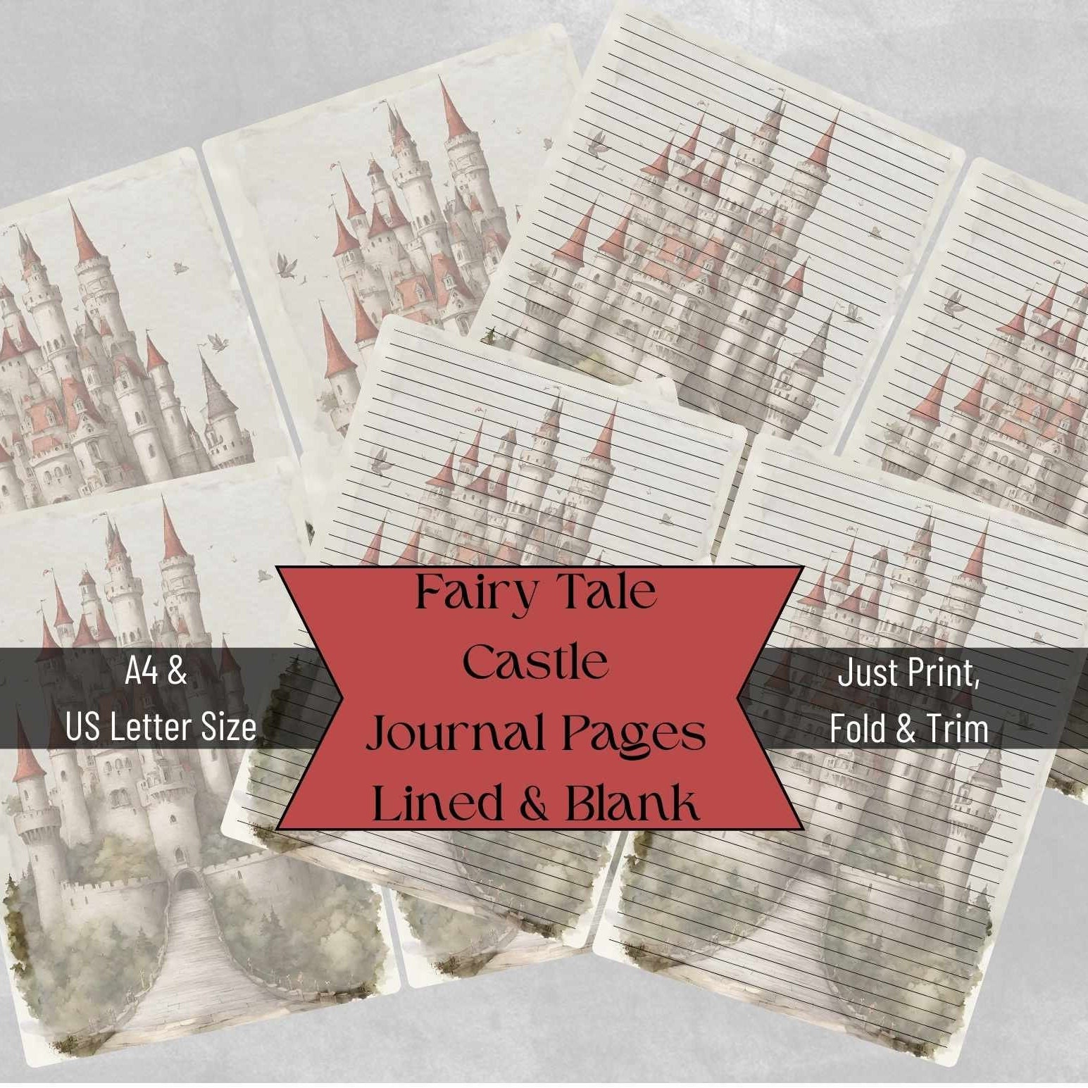 Lined & Blank Fairy Tale Journal Pages, Digital Papers, Junk Journal ...