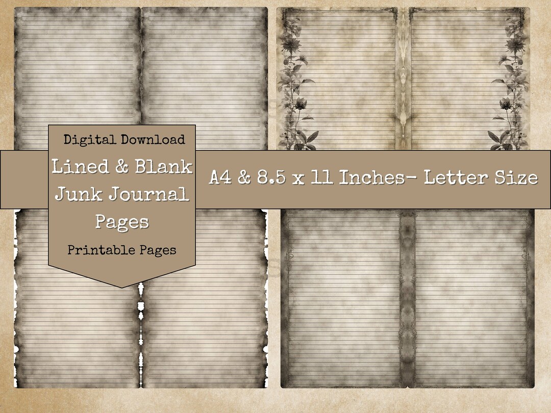 Lined & Blank Journal Pages, Junk Journal, Neutral Parchment, Printable ...
