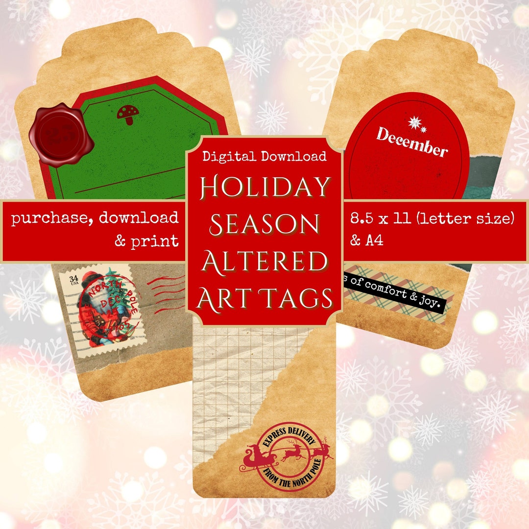 Holiday Season Altered Art Tags, Digital Download, Junk Journal ...
