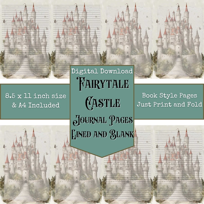 Lined & Blank Fairy Tale Journal Pages, Digital Papers, Junk Journal ...