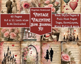 Pink Valentines Day Theme Junk Journal Kit, Hearts and Lace, Altered ...