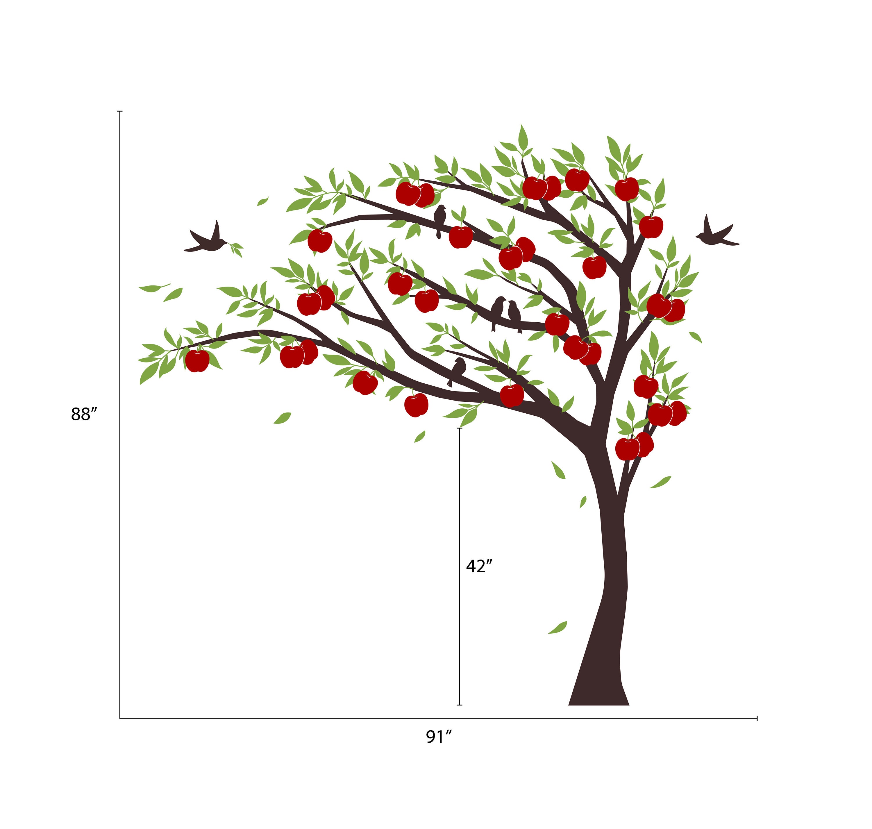 Peel and Stick Red Apple Tree Wall Decal Tree Wall Art Apple Wall ...