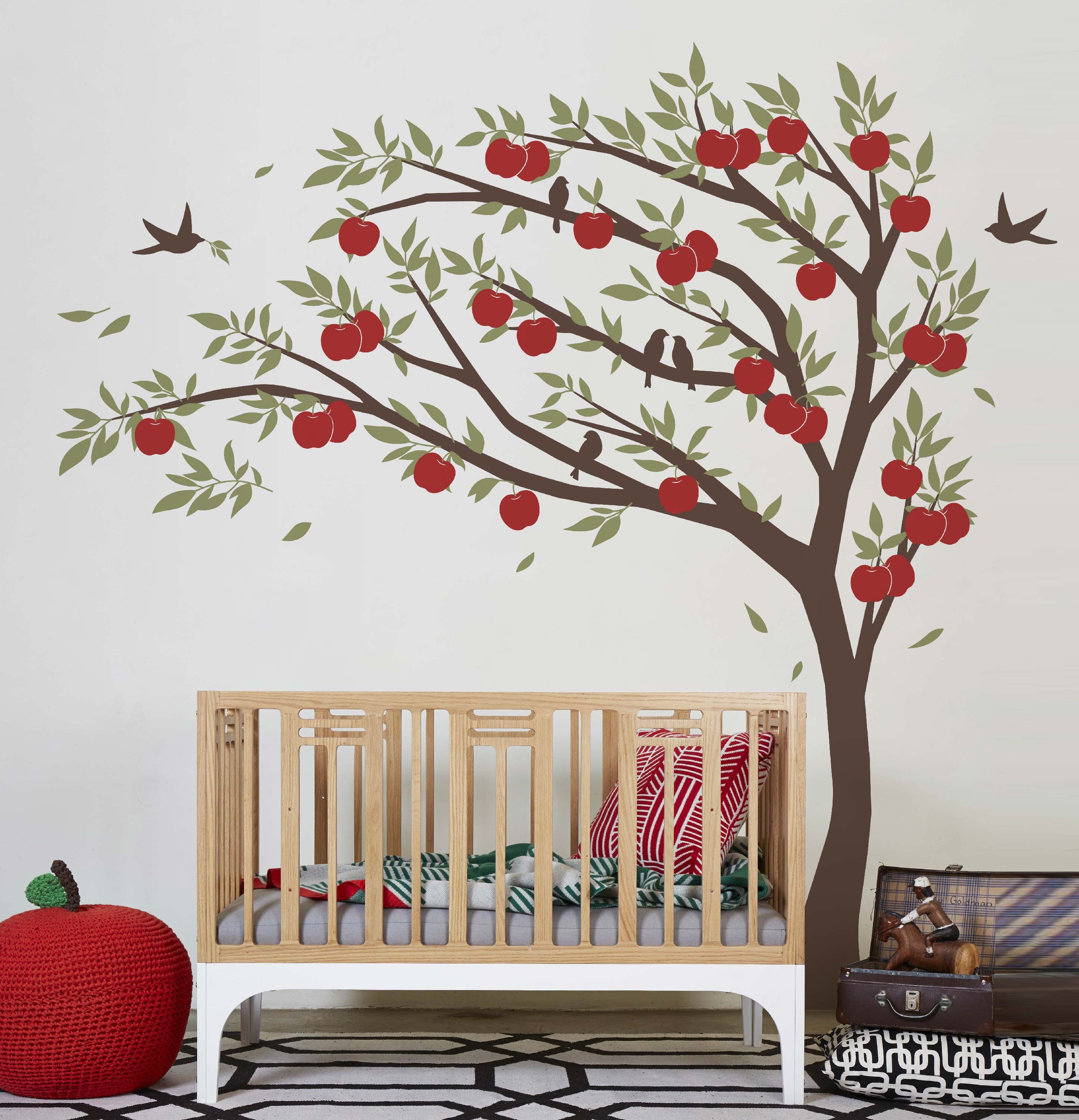 Peel and Stick Red Apple Tree Wall Decal Tree Wall Art Apple Wall ...