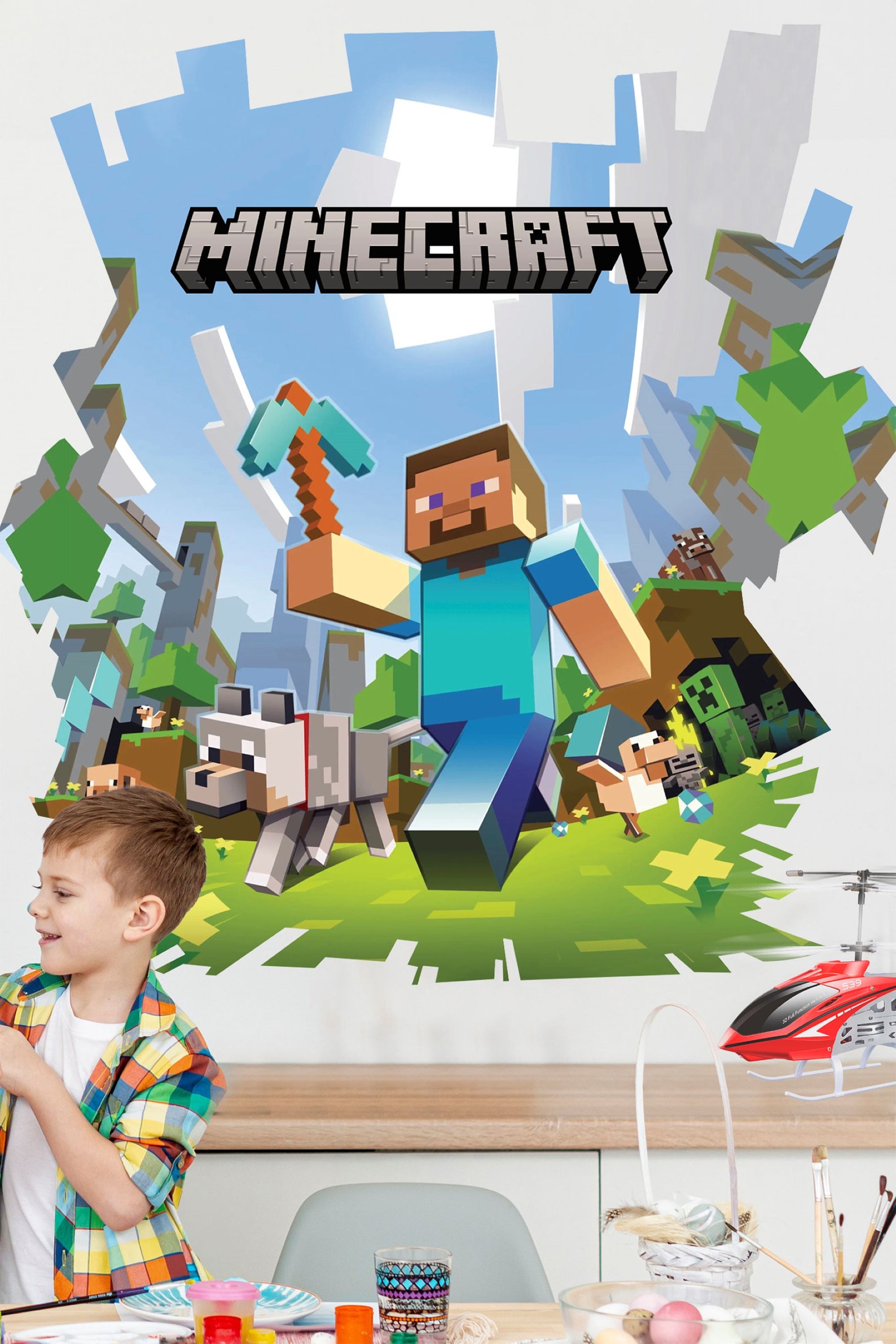 Peel and Stick Minecraft Wall Decal Pixel Art Wall Sticker Boy Room ...