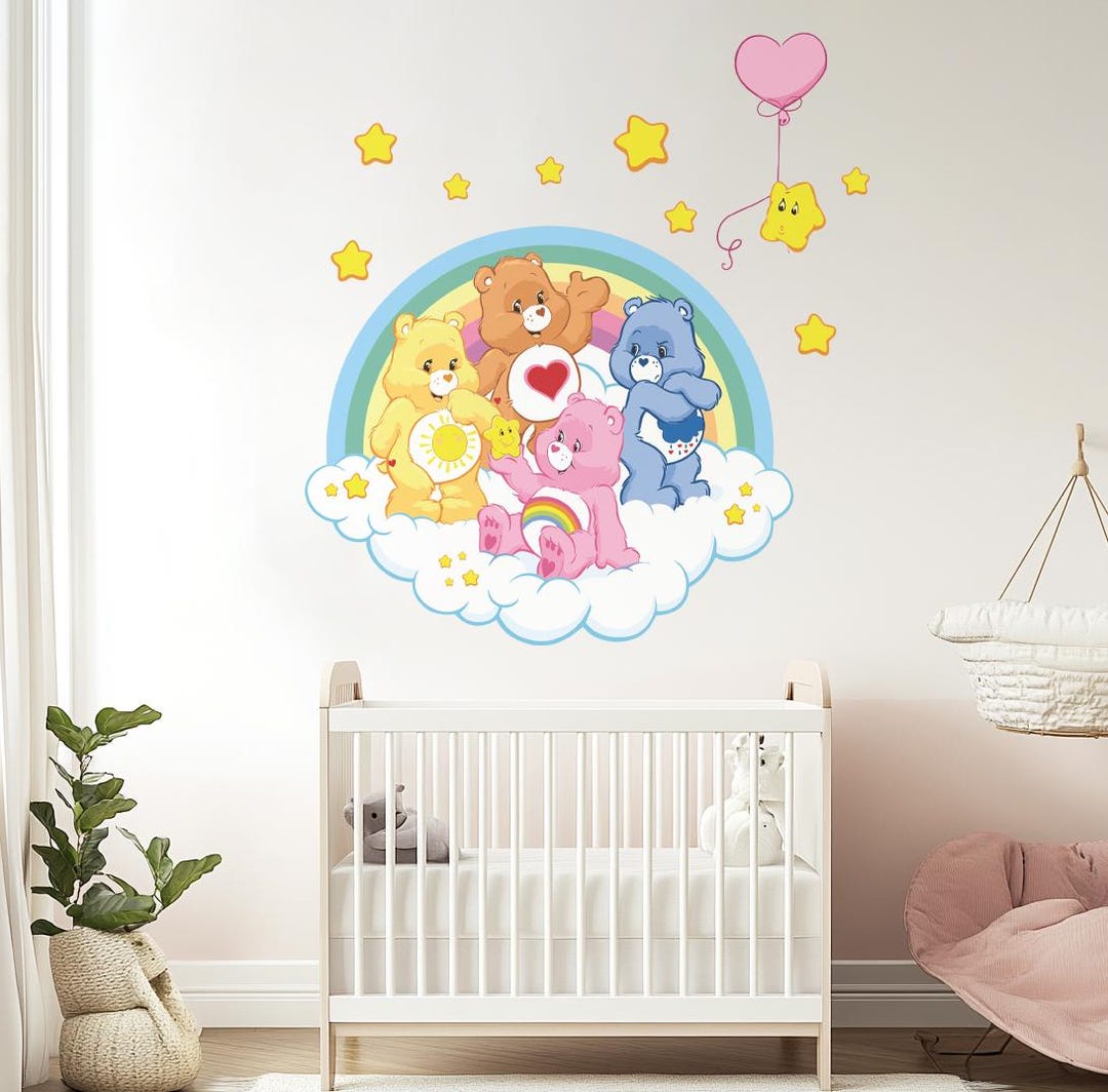 Peel and Stick Care Bear Wall Decal Cartoon Wall Sticker for Study Room ...