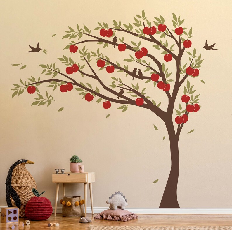Peel and Stick Red Apple Tree Wall Decal Tree Wall Art Apple Wall ...