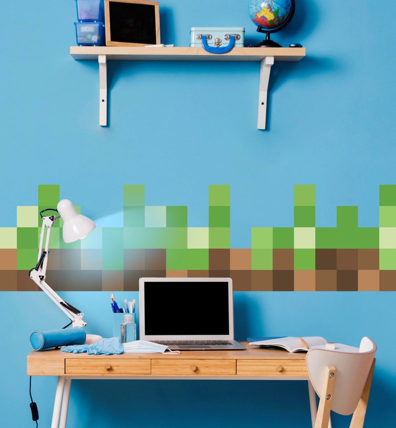 Peel and Stick Minecraft Wall Decal Pixel Art Wall Sticker Study Room ...