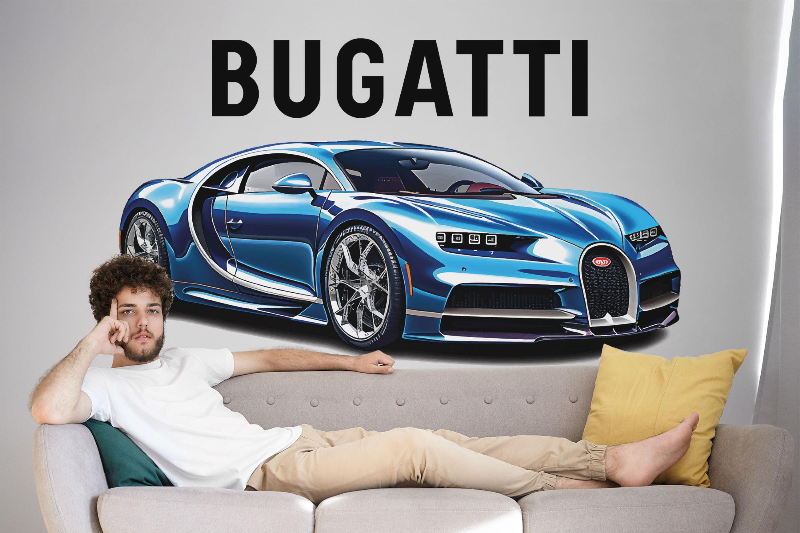 Peel and Stick Bugatti Chiron Wall Decal Super Car Wall Sticker Racing ...