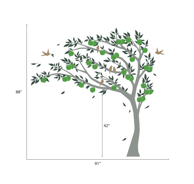 Peel and Stick Red Apple Tree Wall Decal Tree Wall Art Apple Wall ...