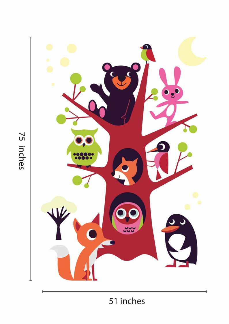 Animal Tree Wall Decal, Peel and Stick Nursery Decor - Etsy