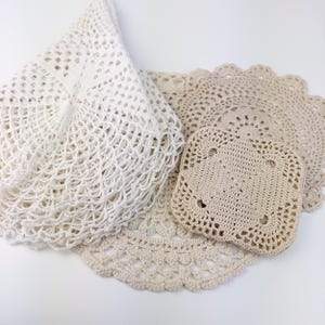 Shabby Chic Crochet Cotton Doilies Set - Vintage Farmhouse Table Decor - Etsy