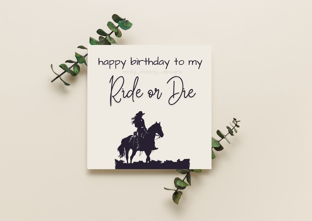 Happy Birthday to My Ride or Die Cowgirl Horse Square Matte Blank Card ...