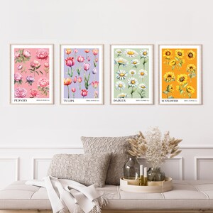 Spring Flower Set of 4, Floral Wall Arts,peony ,sunflower, Tulips ...