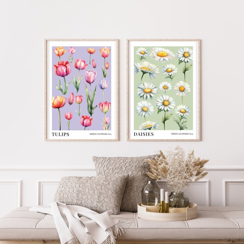 Spring Flower Set of 4, Floral Wall Arts,peony ,sunflower, Tulips ...