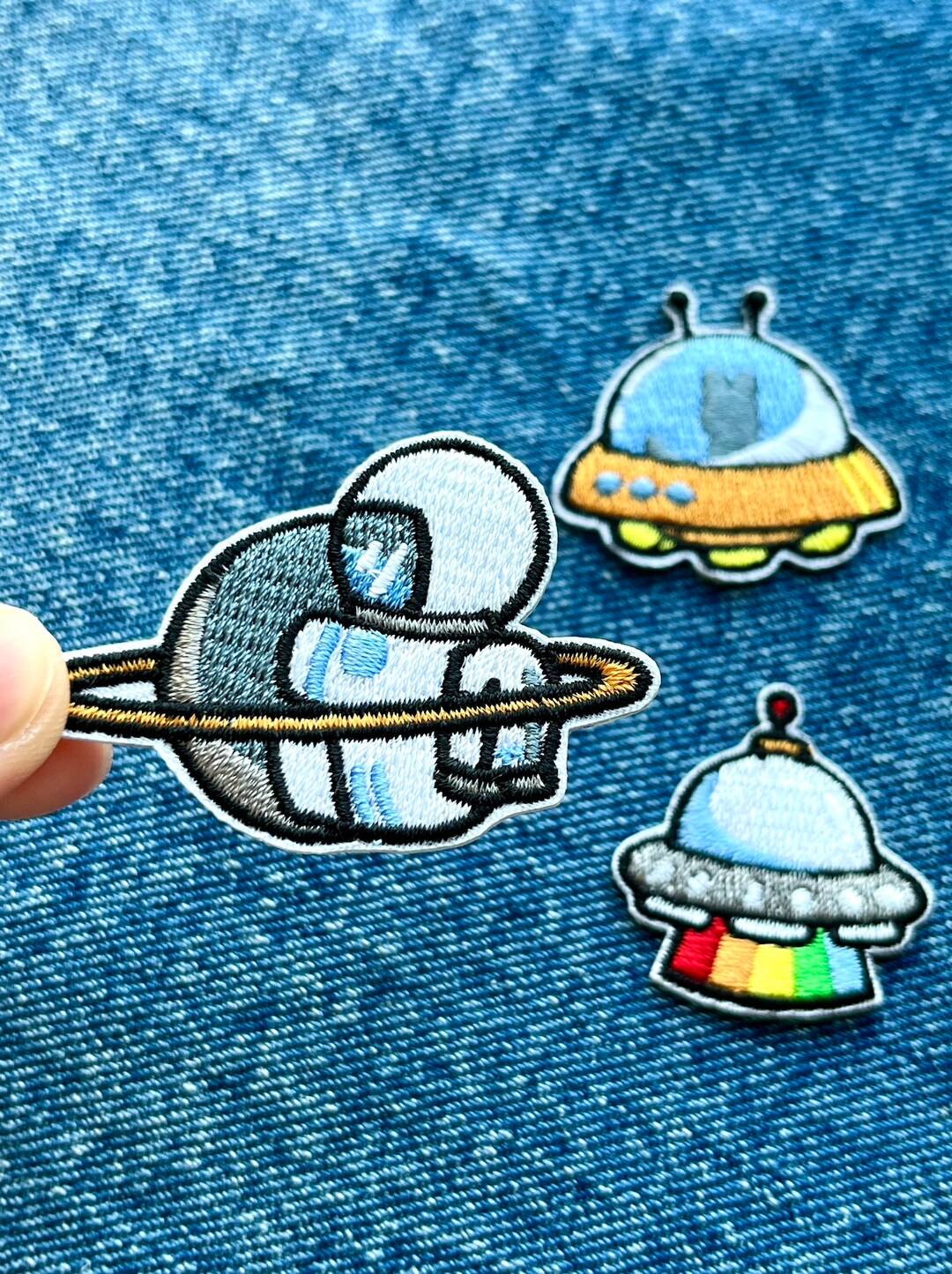Astronaut and Spaceship Patches set of 3 Pieces, Astronaut Iron on Patch, Spaceship Iron on ...