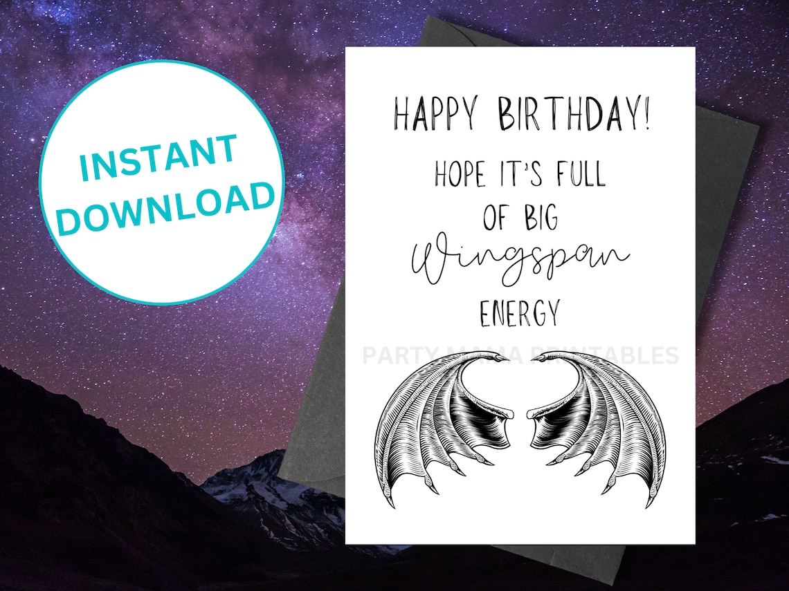 Printable ACOTAR Birthday Card, Happy Birthday Card, Big Wingspan ...