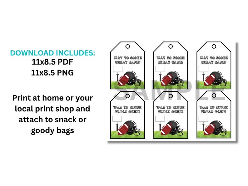 Printable Football Snack Tags, Great Game, Football Team Snacks ...