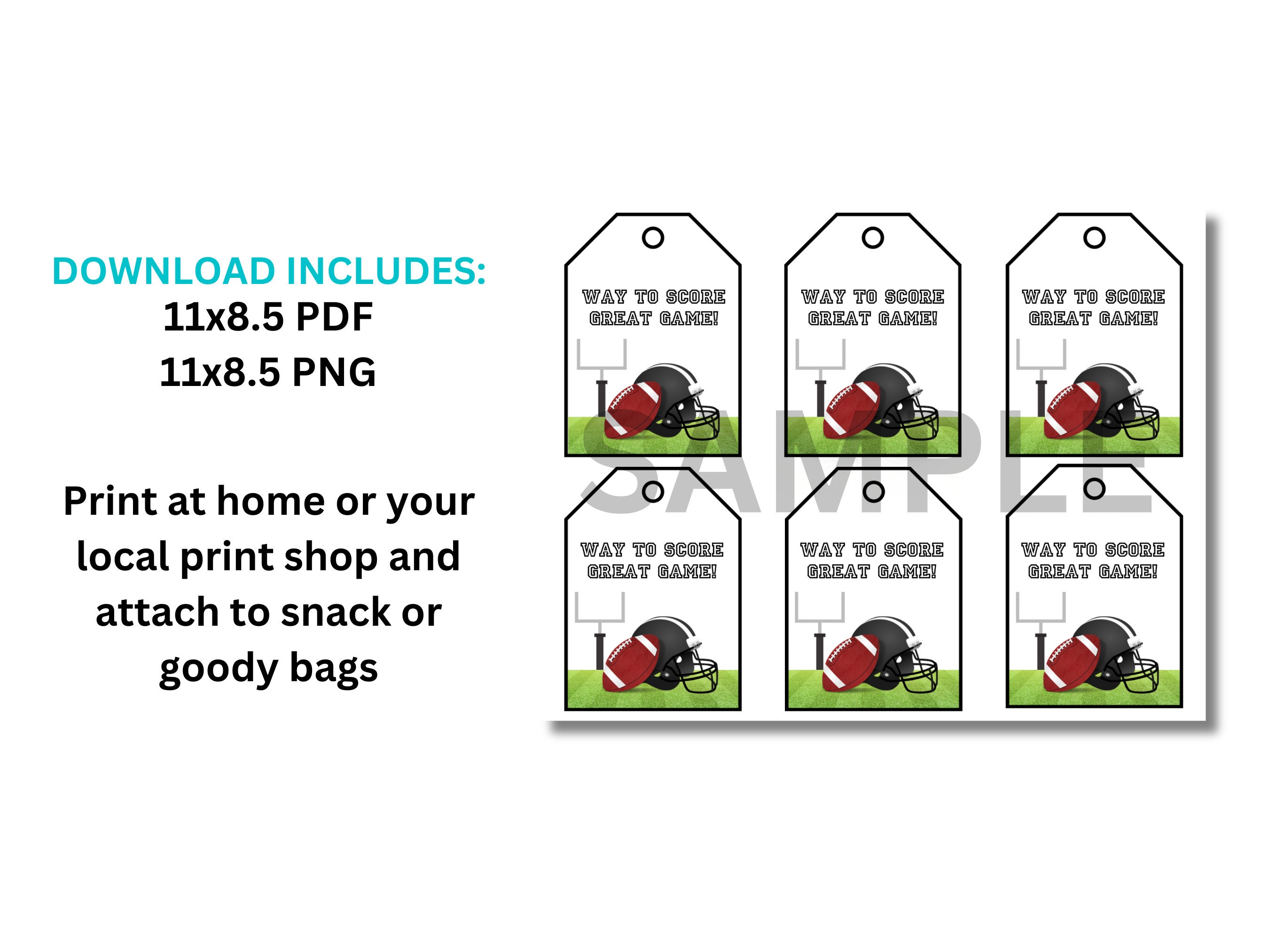 Printable Football Snack Tags, Great Game, Football Team Snacks ...