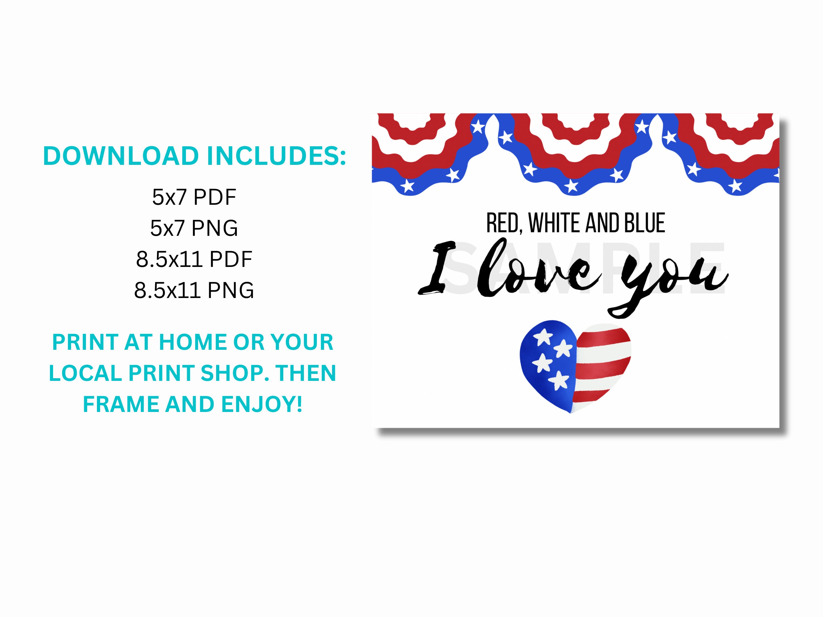 Printable Red, White and Blue Wall Art, Fourth of July Decor, Patriotic ...