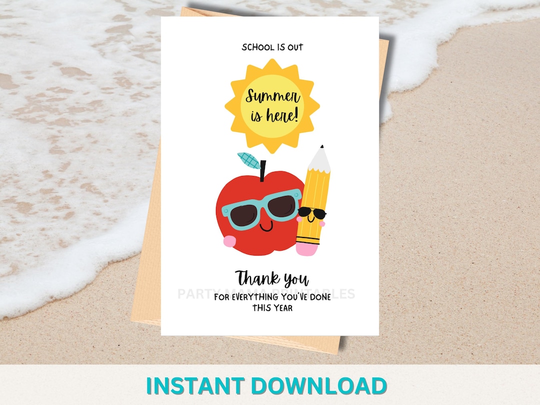 End of Year Teacher Thank You Card: School's Out (PDF & PNG) - Etsy
