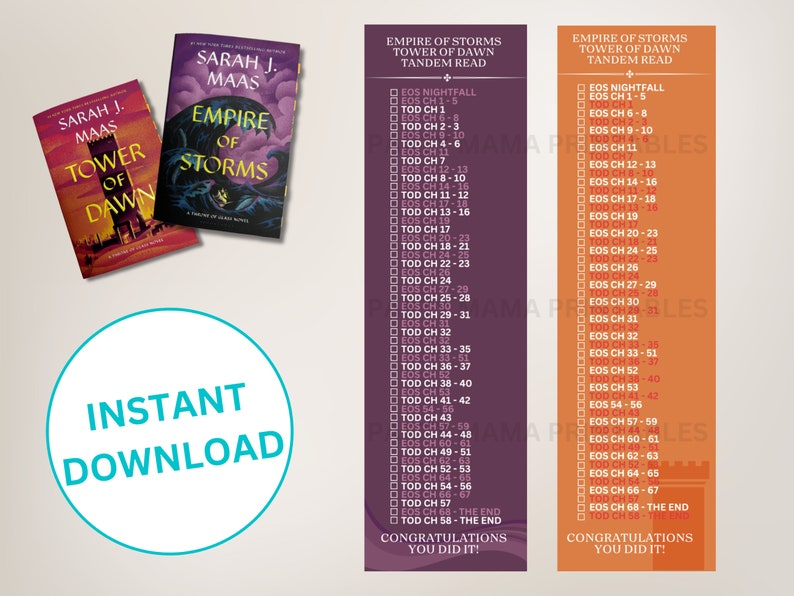 Printable Tandem Read Checklist Bookmark, Empire of Storms, Tower of ...