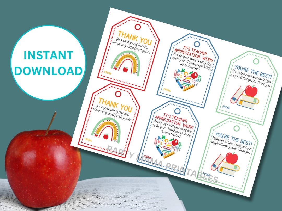 Printable Teacher Gift Tags, Teacher Appreciation Tags, Teacher Thank ...