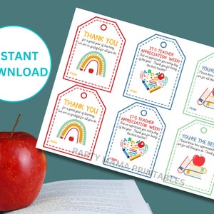 Printable Teacher Gift Tags, Teacher Appreciation Tags, Teacher Thank ...