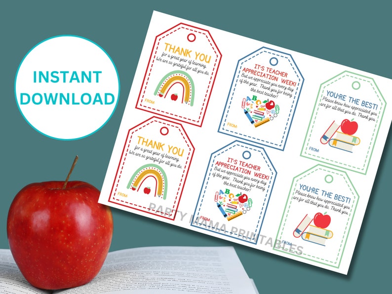 Printable Teacher Gift Tags, Teacher Appreciation Tags, Teacher Thank ...