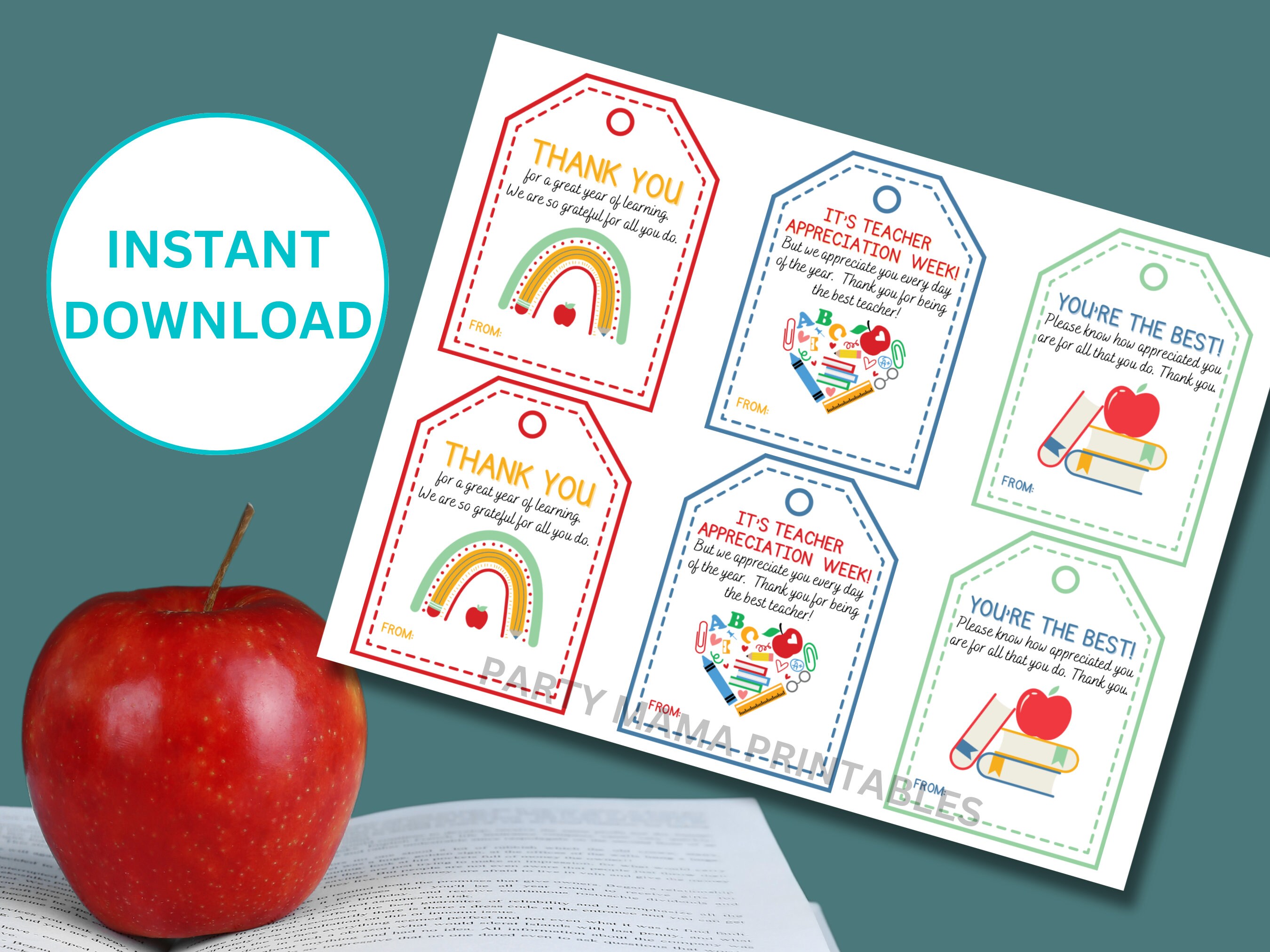 Printable Teacher Gift Tags, Teacher Appreciation Tags, Teacher Thank ...