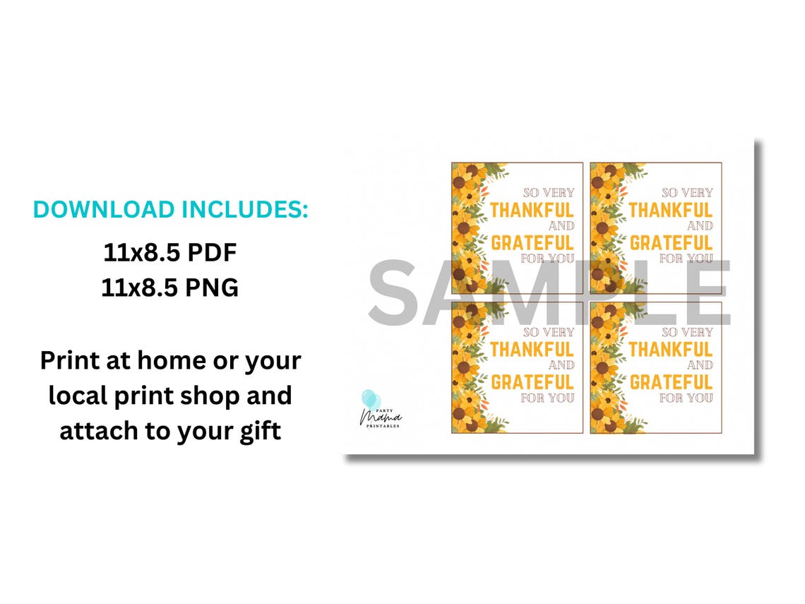 Printable Thankful Gift Tag Thanksgiving Tag Grateful for You Gift Tag ...