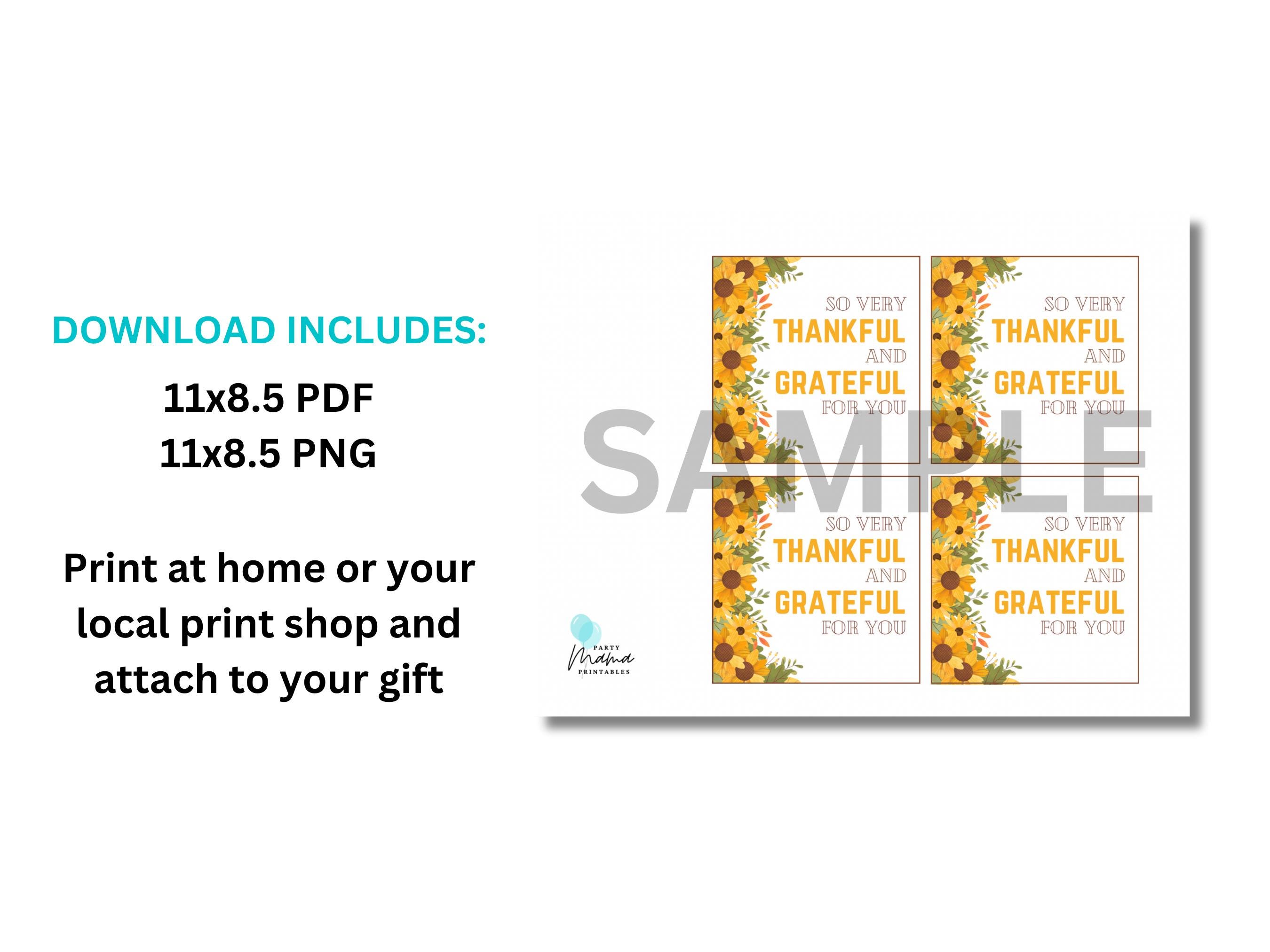 Printable Thankful Gift Tag Thanksgiving Tag Grateful for You Gift Tag ...