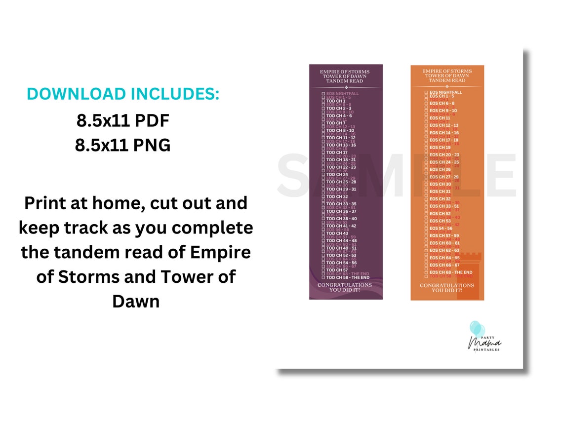 Printable Tandem Read Checklist Bookmark, Empire of Storms, Tower of Dawn, Throne of Glass ...