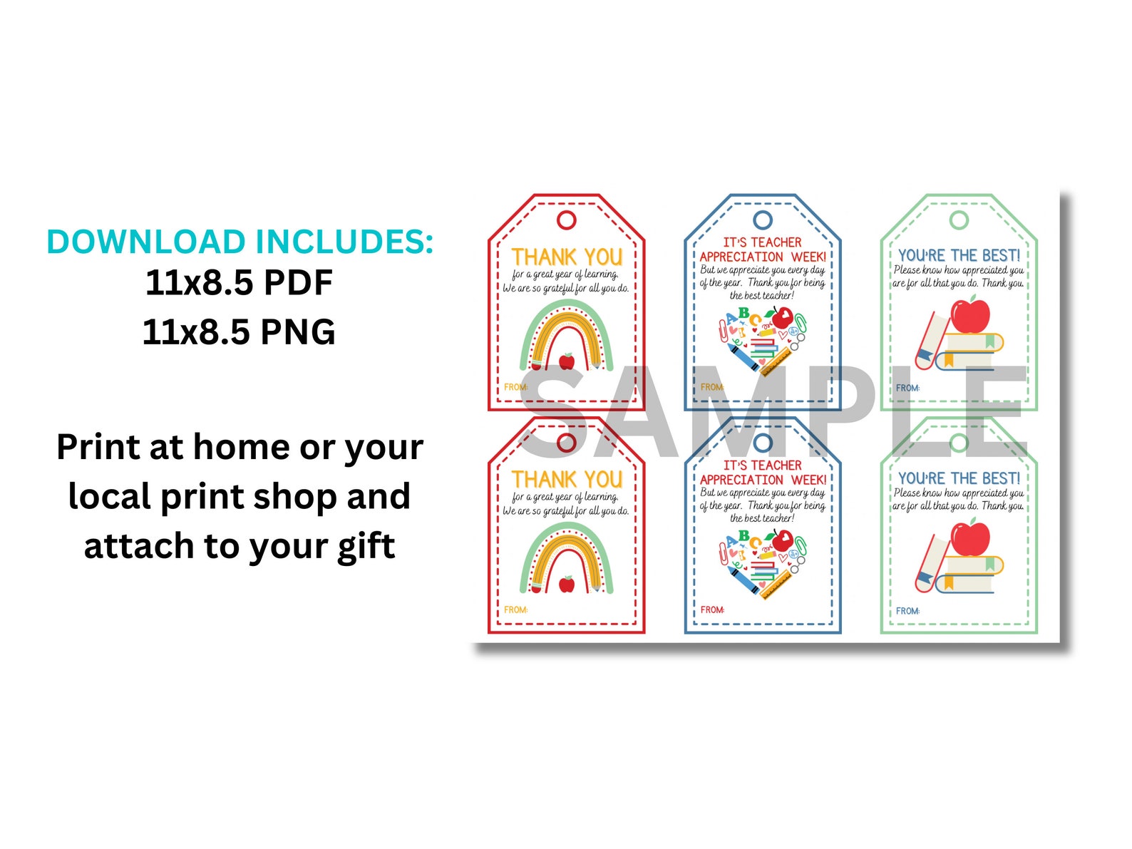 Printable Teacher Gift Tags, Teacher Appreciation Tags, Teacher Thank ...