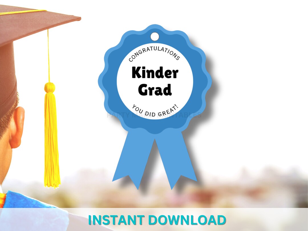 Kindergarten Graduation Blue Ribbon Tag, Kinder Grad Tag, Kindergarten ...