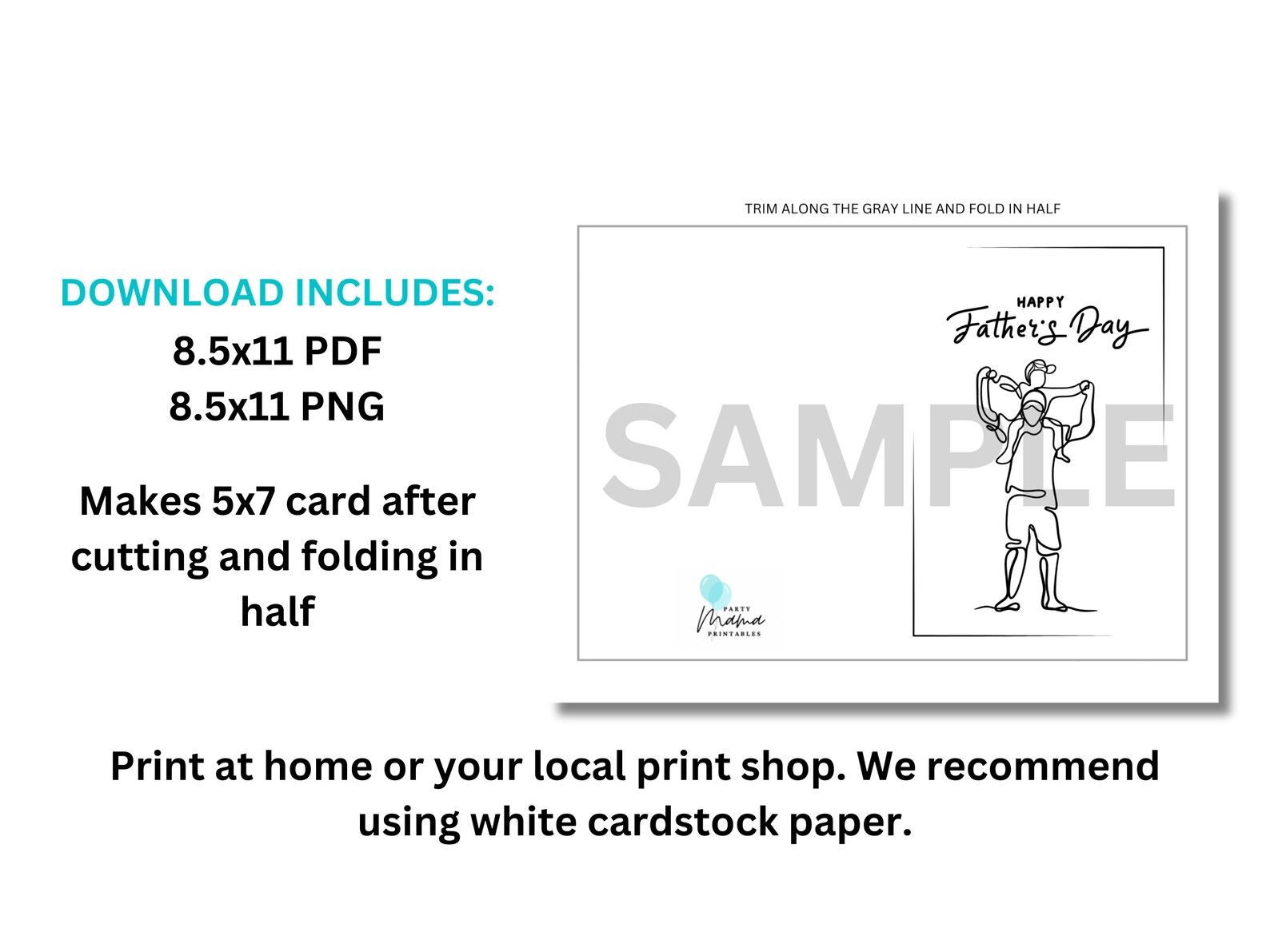 Printable Fathers Day Card, Happy Fathers Day, Man and Child, Fathers ...