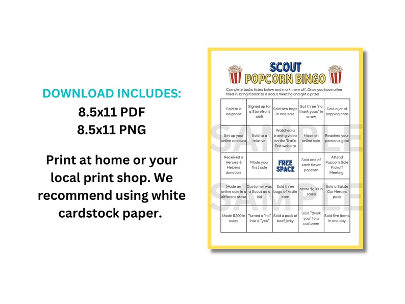 Printable Scout Popcorn Bingo Game: Fundraiser Activity (PDF & PNG ...