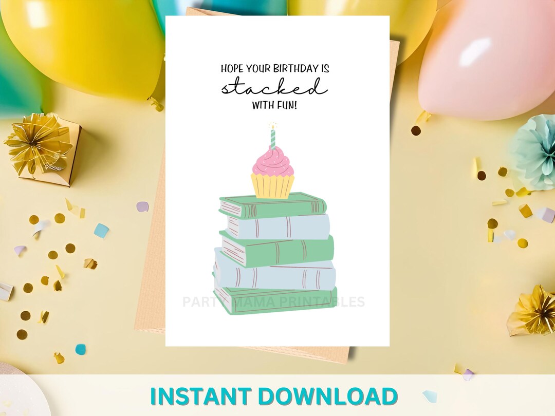 Printable Book Lover Birthday Card Book Birthday Card PDF Happy ...