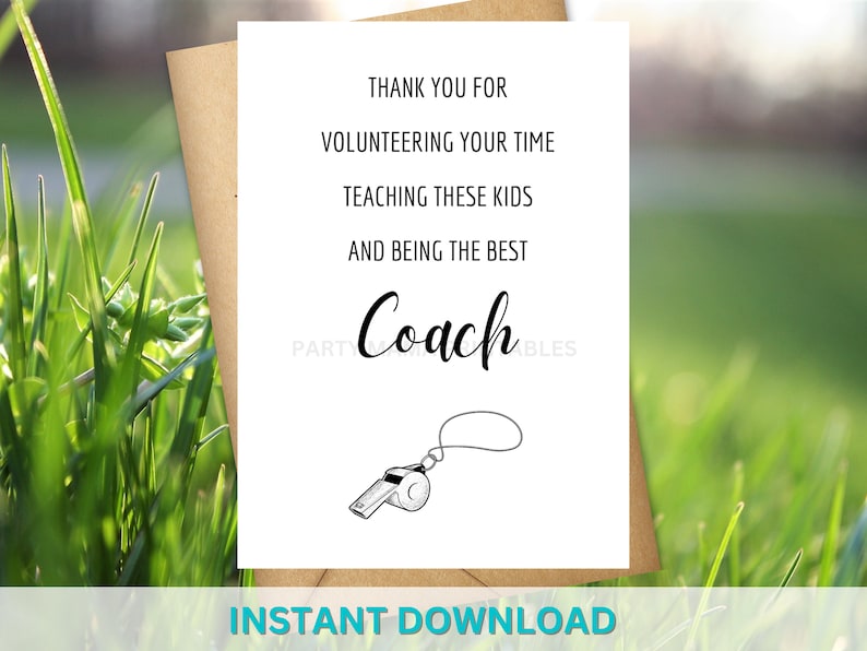 Printable Coach Card, Thank You Coach Card, Football Coach, Soccer ...