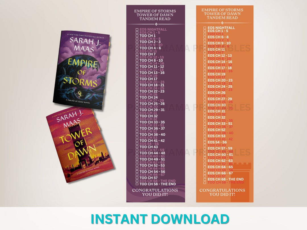 Printable Tandem Read Checklist Bookmark, Empire of Storms, Tower of Dawn, Throne of Glass ...