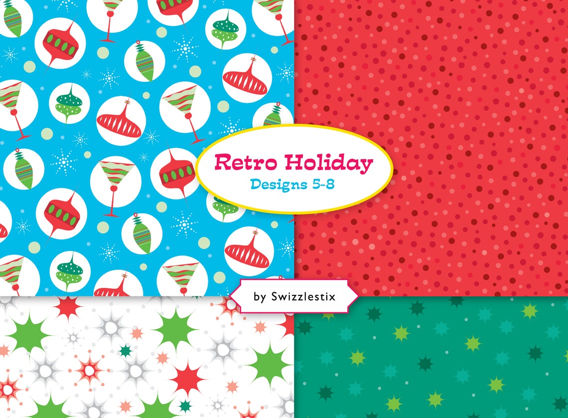 Retro Holiday Paper, Digital Retro Paper, Printable Digital Paper ...