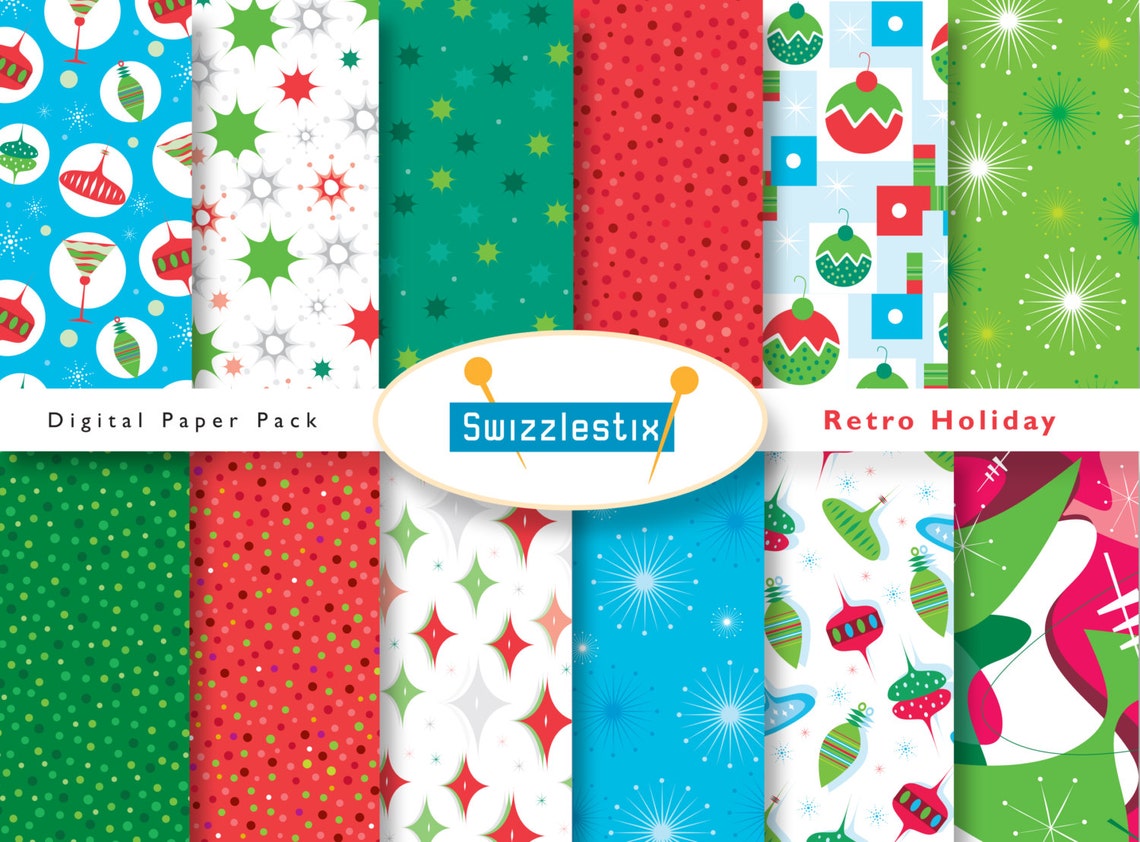 Retro Holiday Paper, Digital Retro Paper, Printable Digital Paper ...