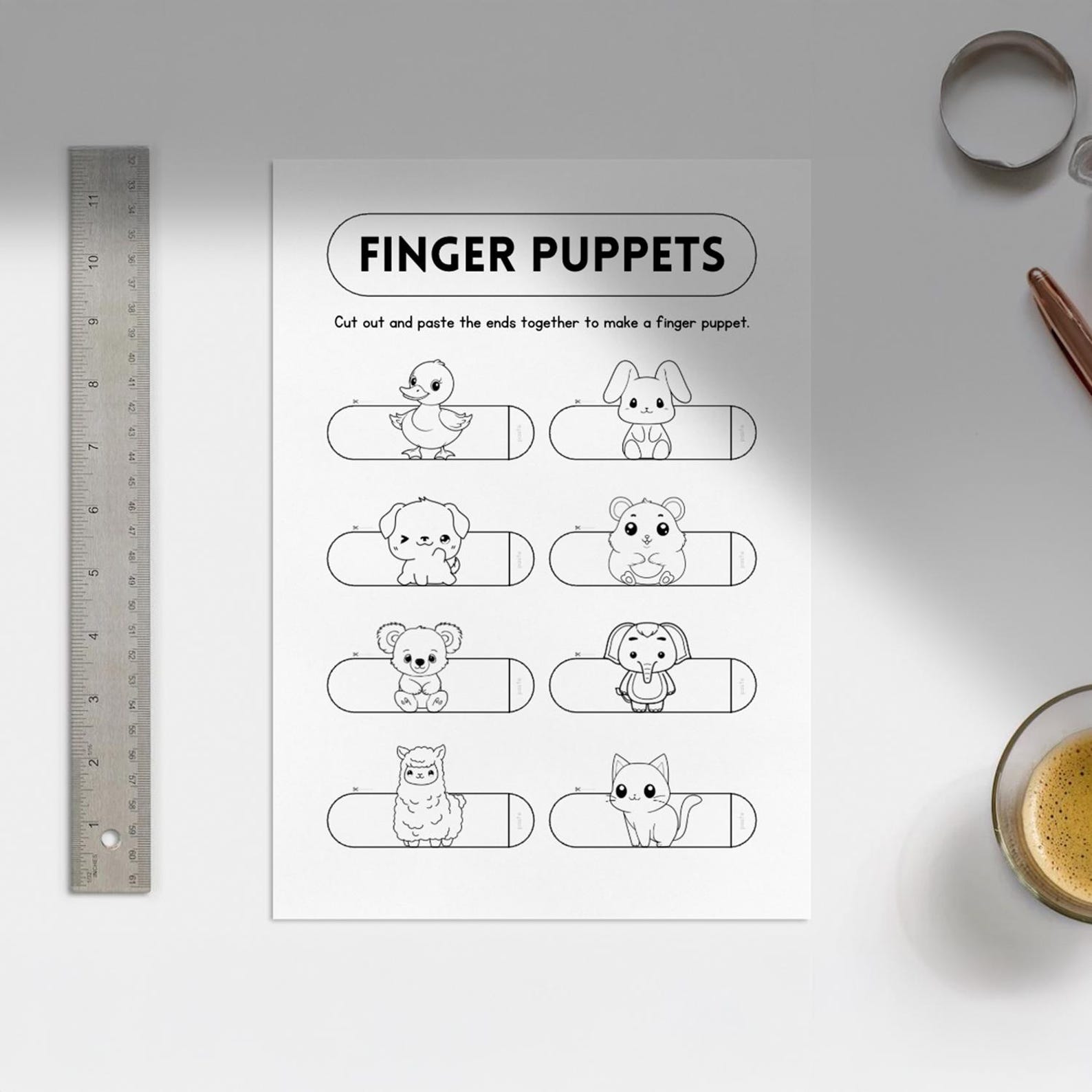 Printable Animal Finger Puppet Coloring Page Activity - Etsy