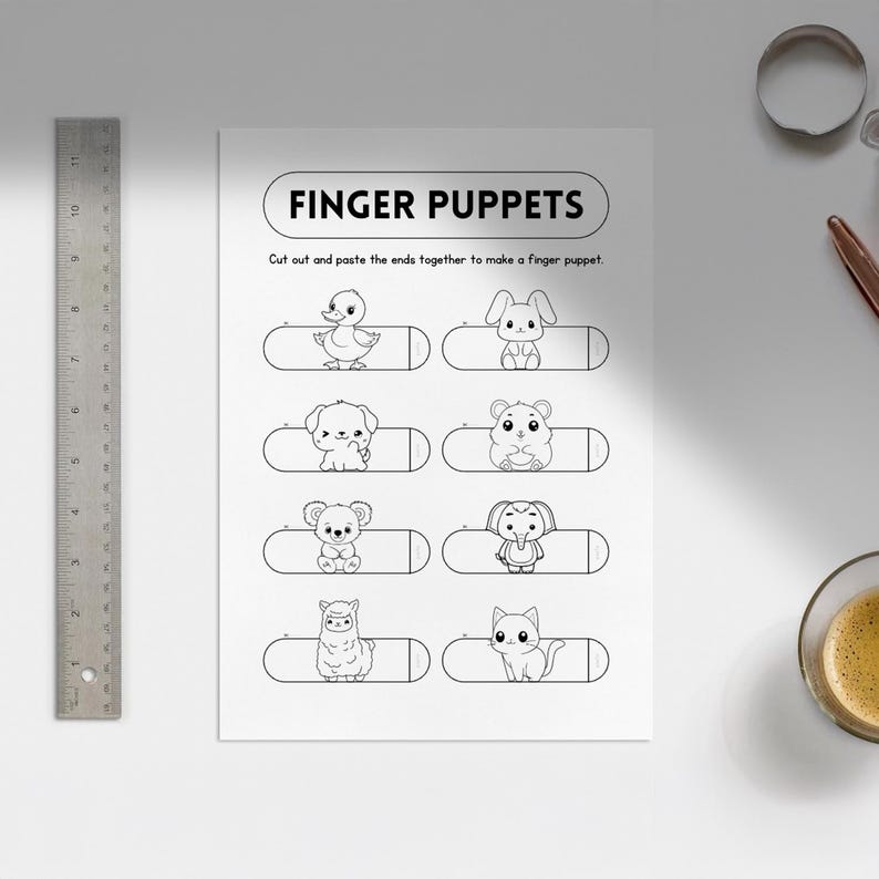Printable Animal Finger Puppet Coloring Page Activity - Etsy