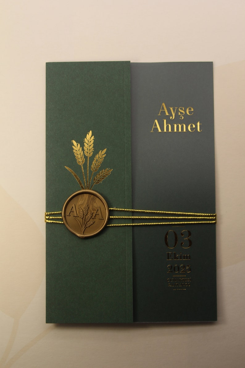 Luxury, Transparent PVC Invitation Card. Green Half Flap Envelope. Gold ...