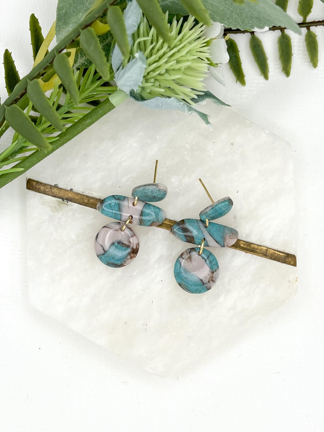 Polymer Clay | Turquoise Stone Effect | Statement Earrings - Etsy