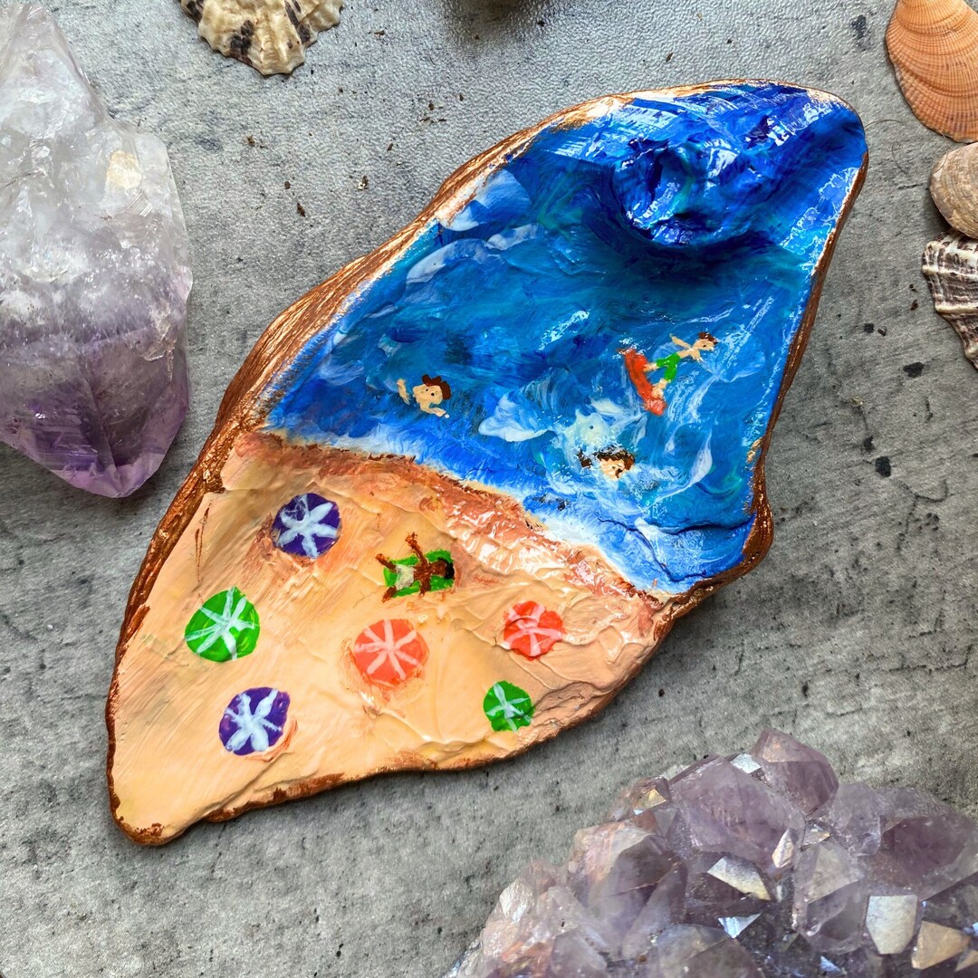 Hand Painted Beach Scene Oyster Shells, Artist Gift, Trinket Dish ...