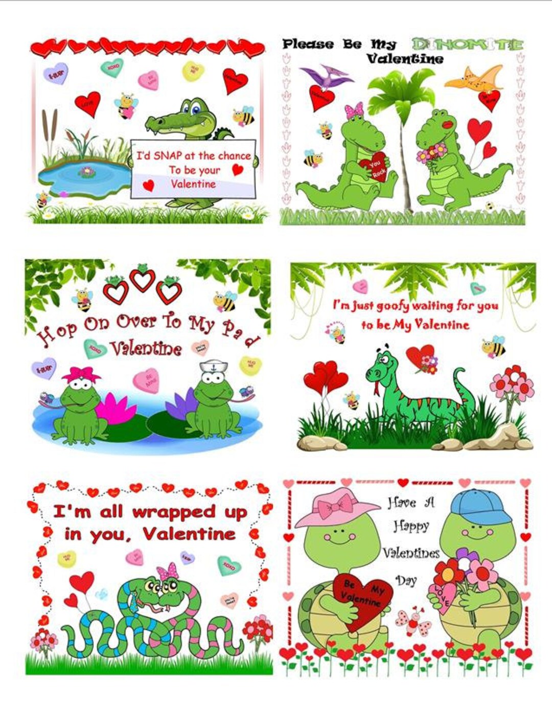 VALENTINE CARDS, Set of 12, 2 of Each Style, Alligator, Dinosaur, Frog ...