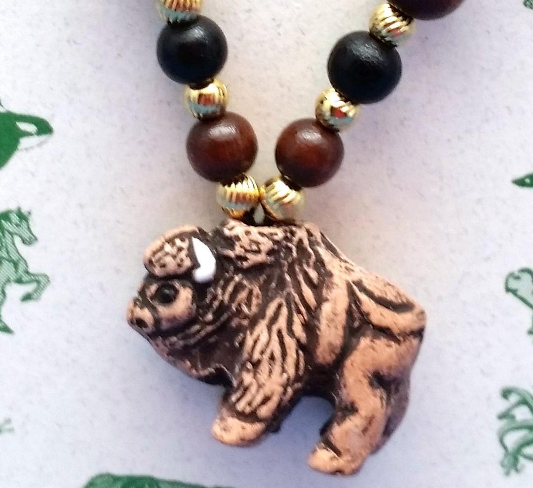BUFFALO NECKLACE Brown White Cow BOGO 2 Indian Bison Yellowstone ...