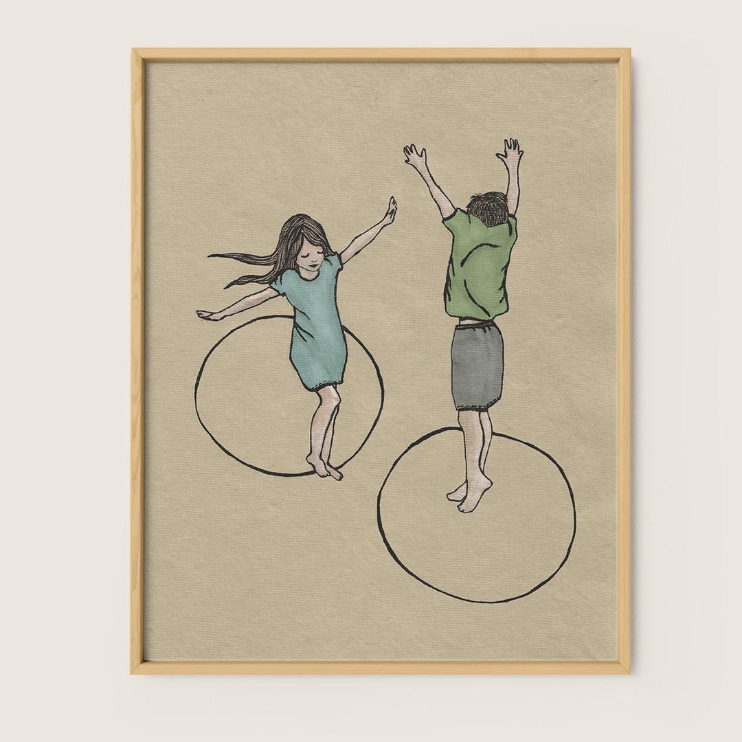 Coexistence - Boy and Girl Illustration Drawing Art Print Whimsical ...